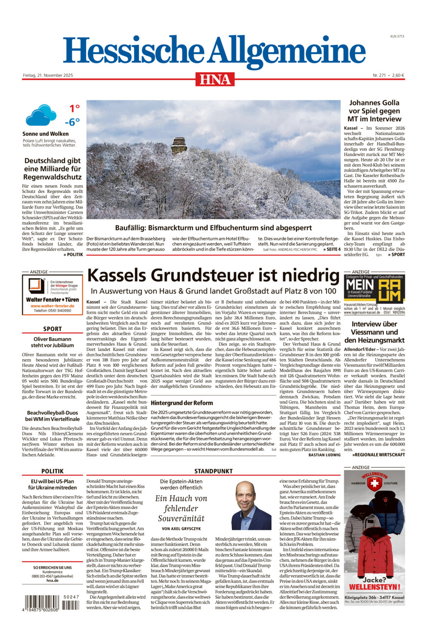 Hessische Allgemeine (Kassel-Nord) vom Freitag, 21.11.2025 | HNA ePaper